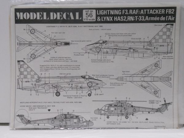 Lightning F3, RAF; Attacker FB2 & Lynx HAS2, RN; T-33, Armee de l'Air ...